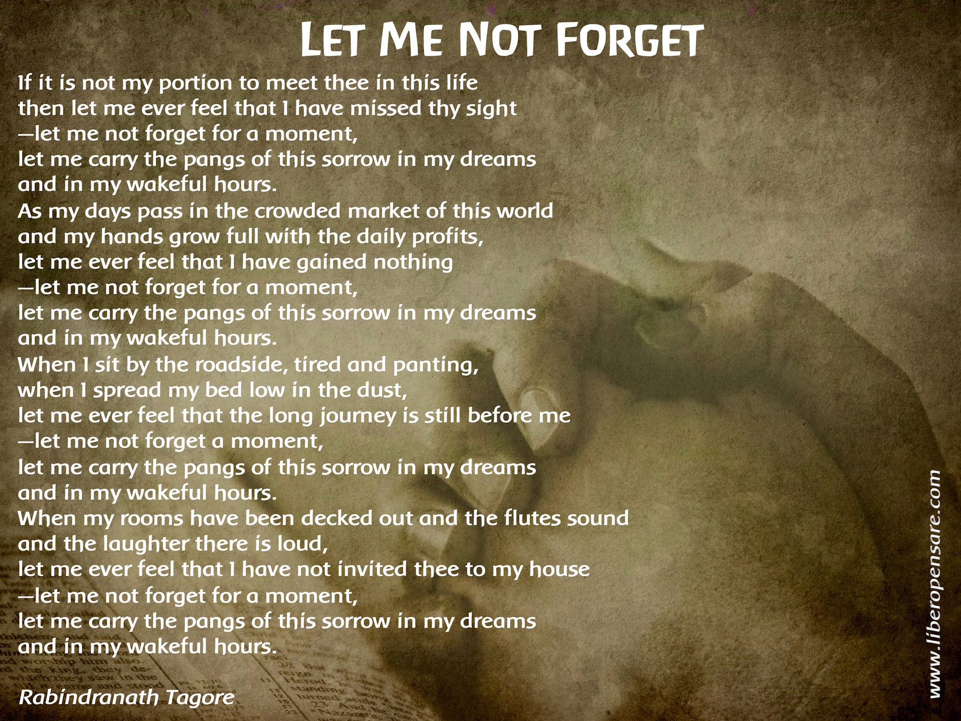 Let Me Not Forget (Rabindranath Tagore) - Liberopensare.com